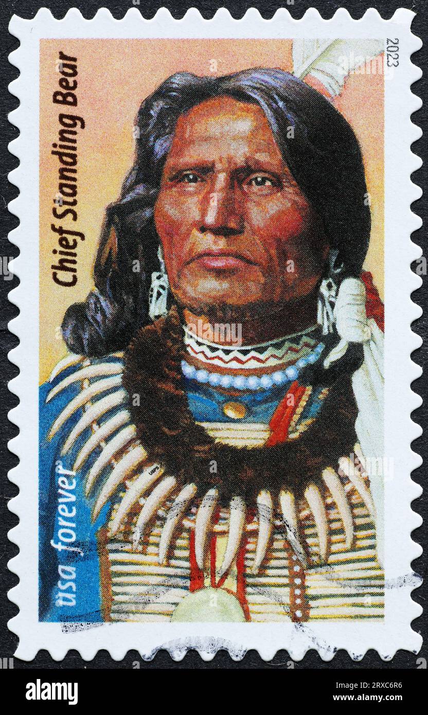 Indian chief Standing Bear on american postage stamp Stock Photo - Alamy