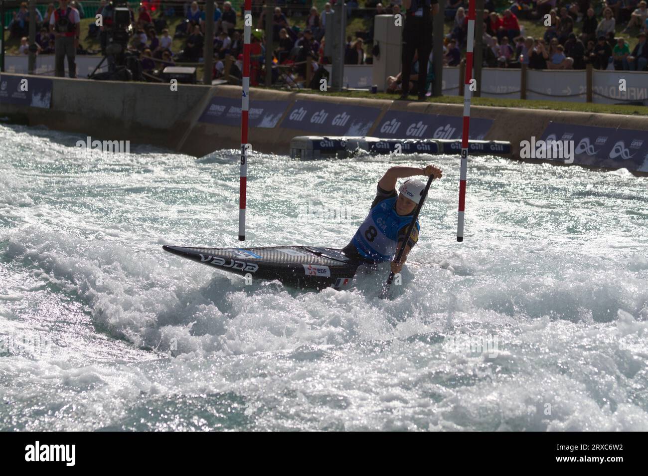 Marjorie Delassus competes in the women's C1 at the ICF Canoe Slalom ...