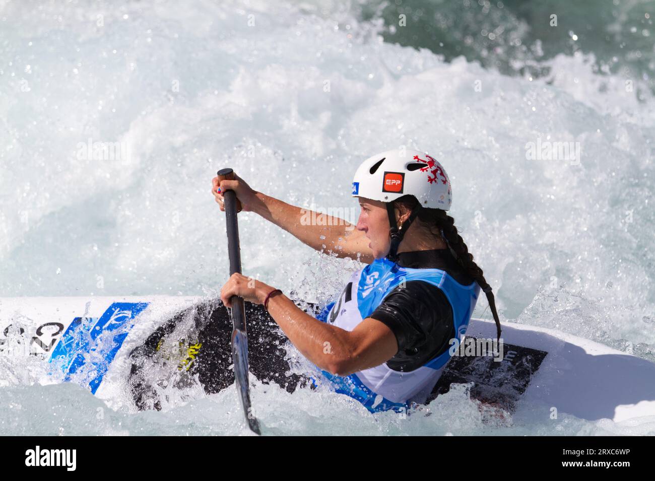 Gabriela Satkova competes in the women's C1 at the ICF Canoe Slalom ...