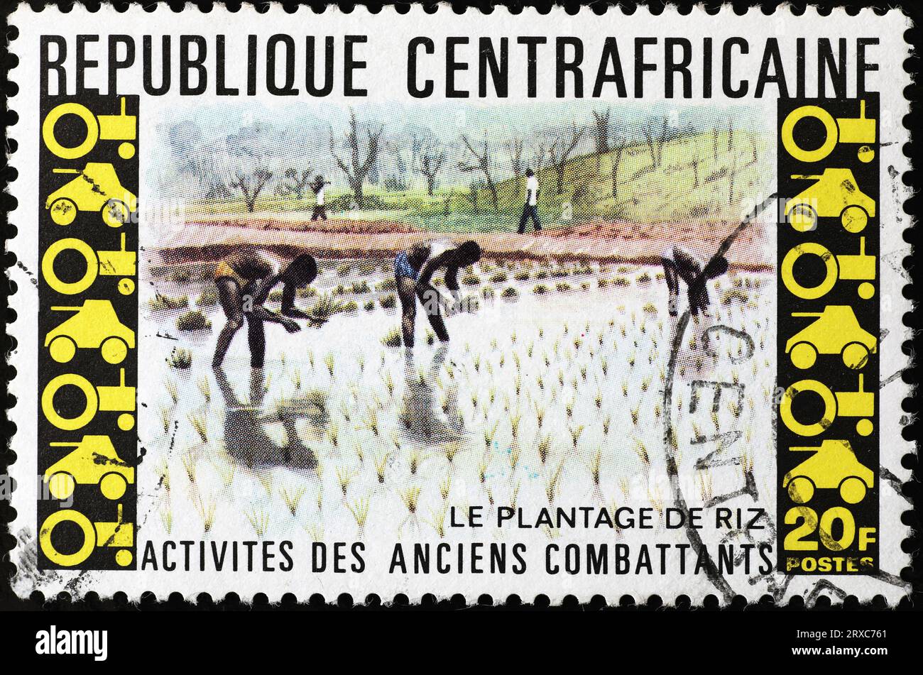 Rice planting on vintage african postage stamp Stock Photo - Alamy