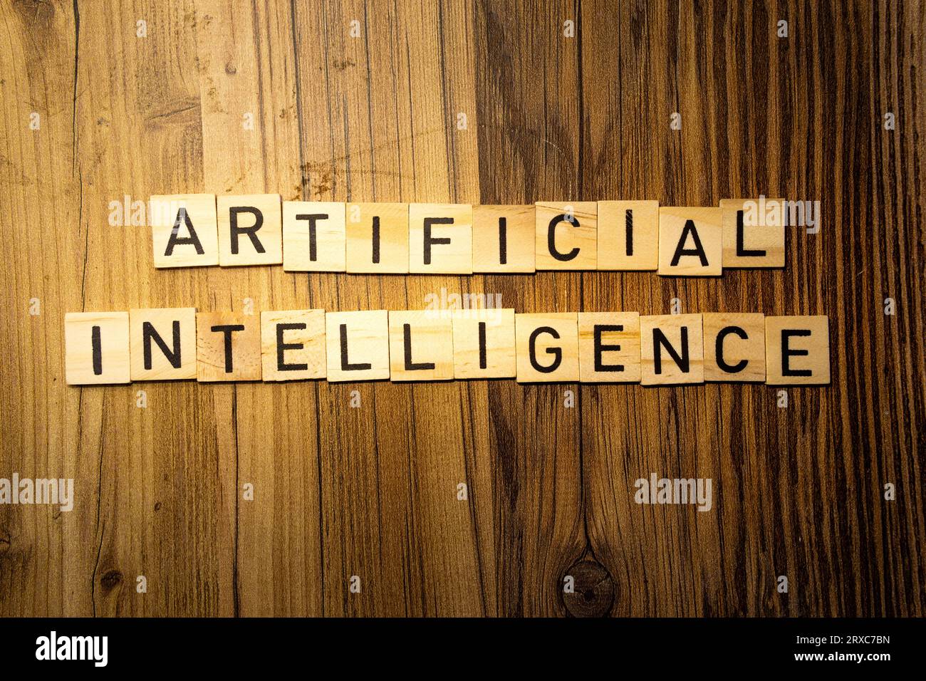 Artificial Intelligence concept word in wooden letters on dark wood ...
