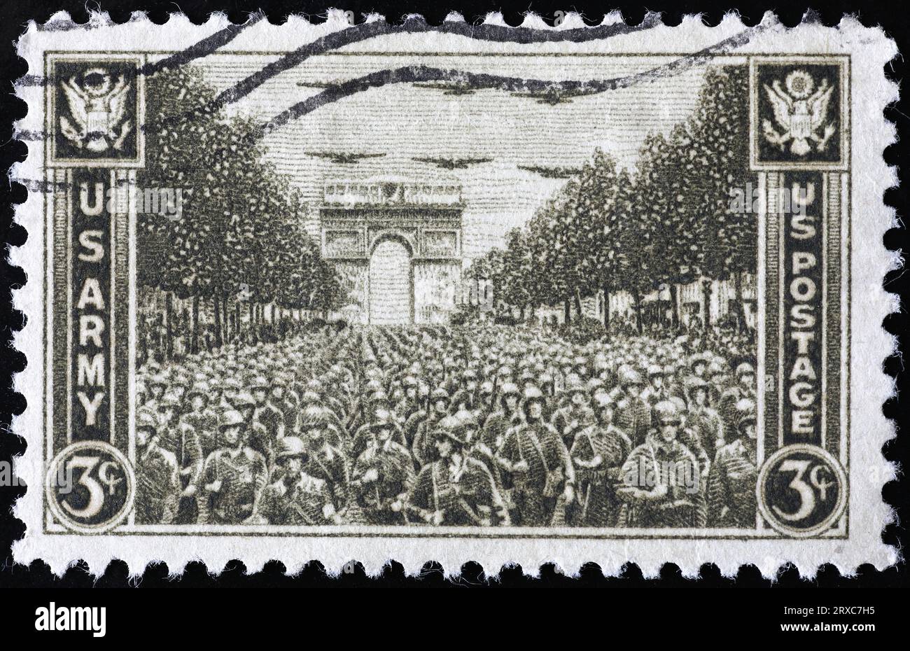 US army in Paris during world war II on postage stamp Stock Photo - Alamy