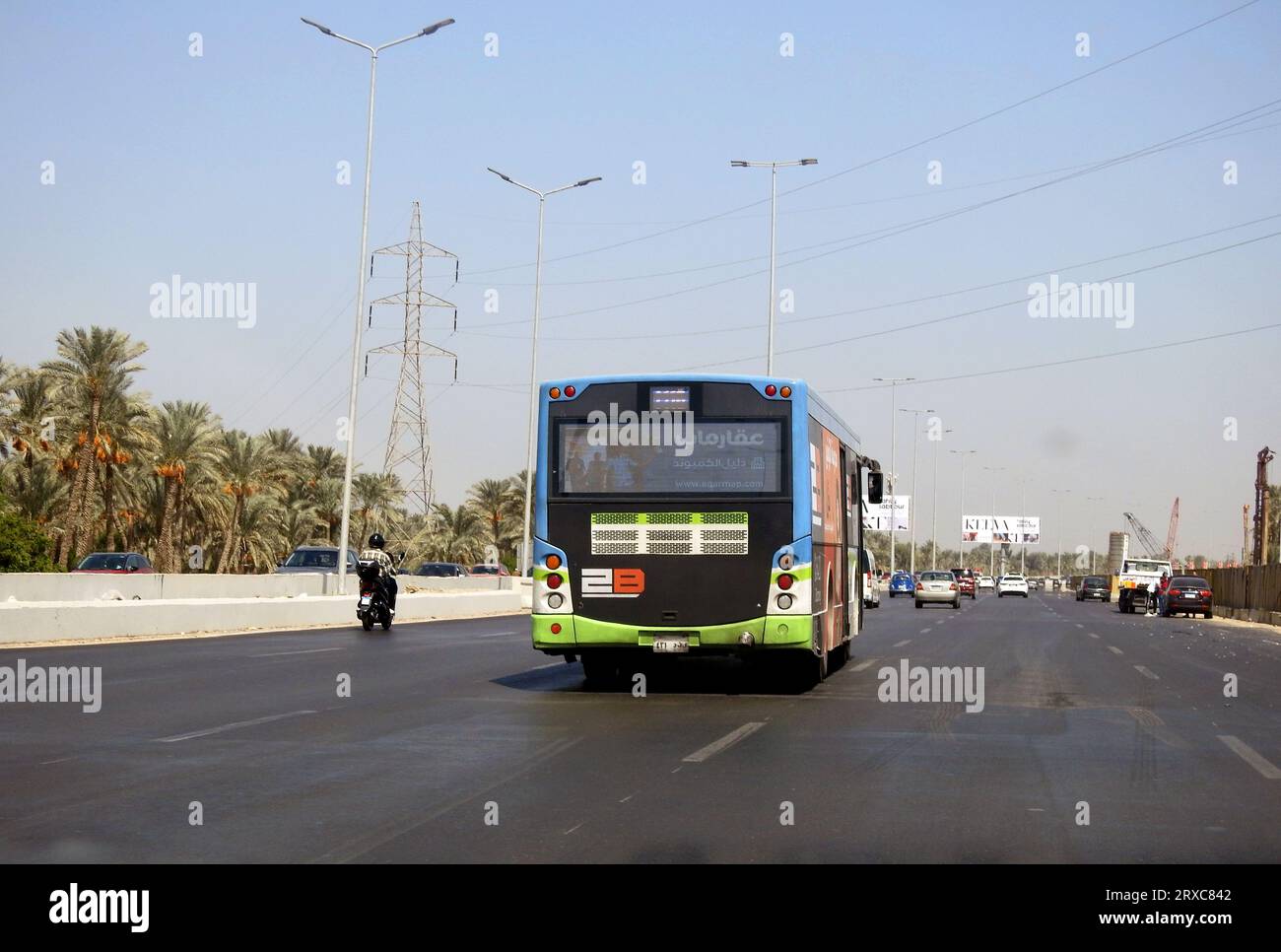 Giza, Egypt, September 16 2023: A public transport Egyptian bus on a highway, selective focus of ...