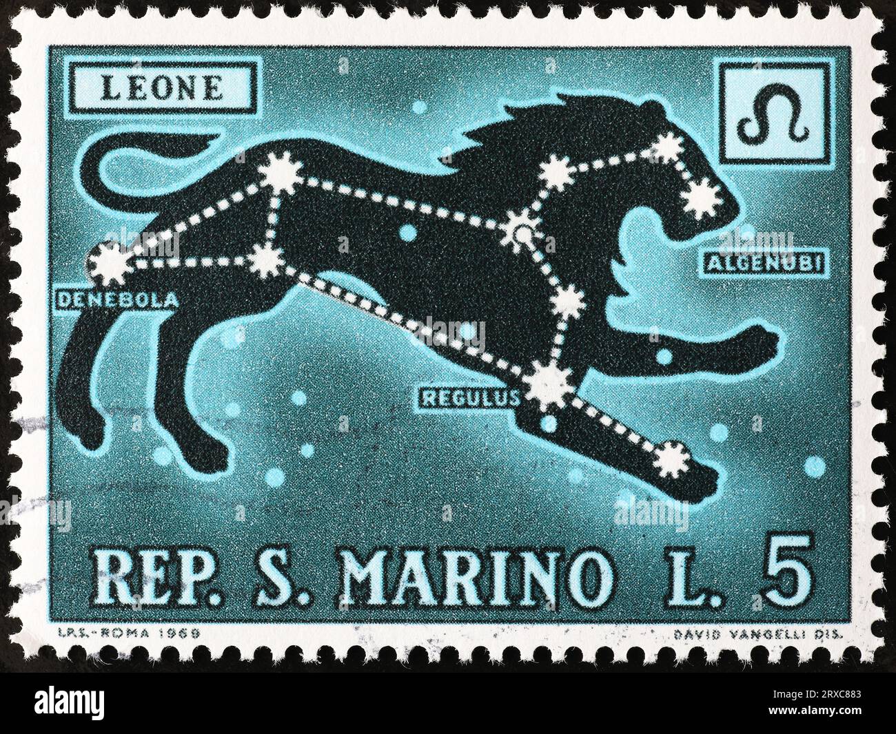 Zodiac sign of lion on postage stamp Stock Photo - Alamy