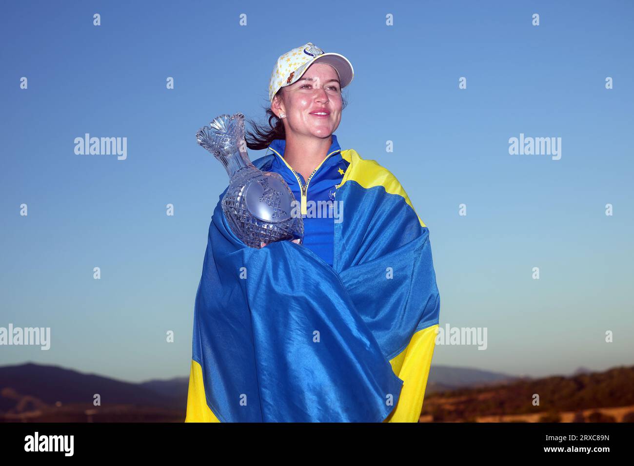 Europe's Linn Grant with the Solheim Cup following day three of the ...