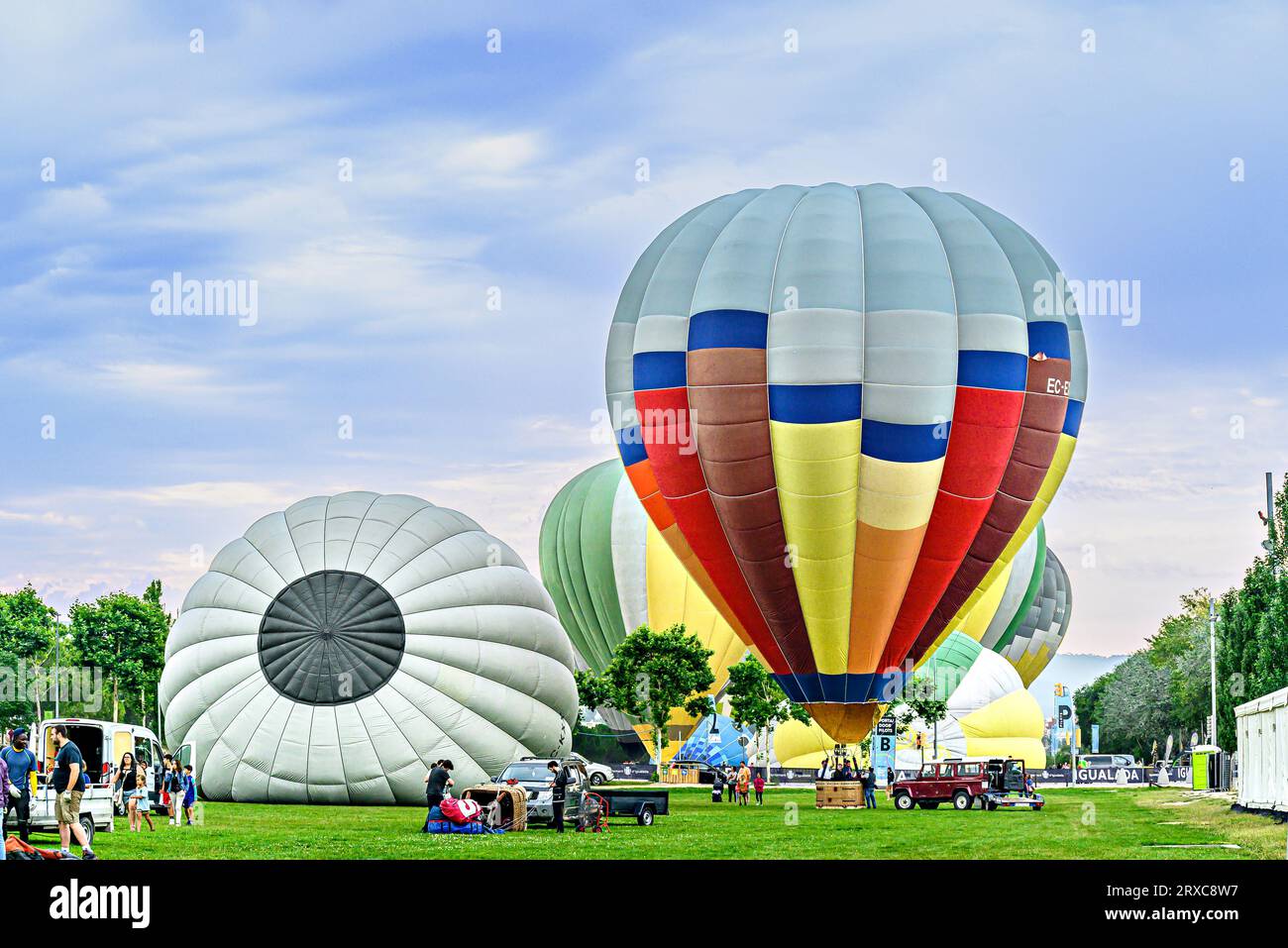 Igualada, Barcelona, July 6, 2023. 27th European Balloon Festival. Concentration of hot air ...