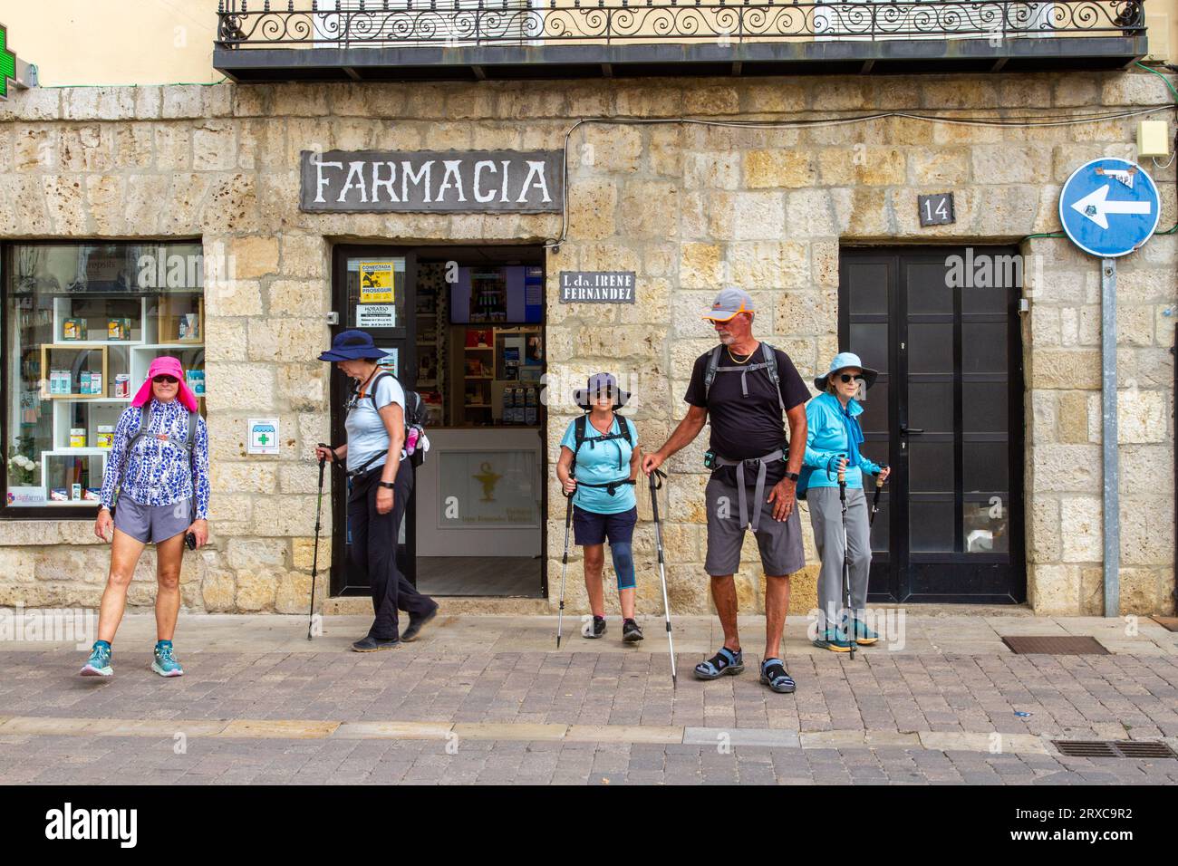 Pilgrims walking the Camino de Santiago pilgrimage route the way of St ...