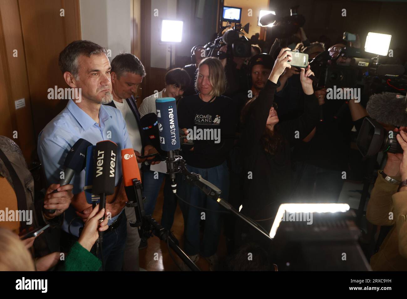 Nordhausen, Germany. 24th Sep, 2023. Election winner Kai Buchmann steps ...