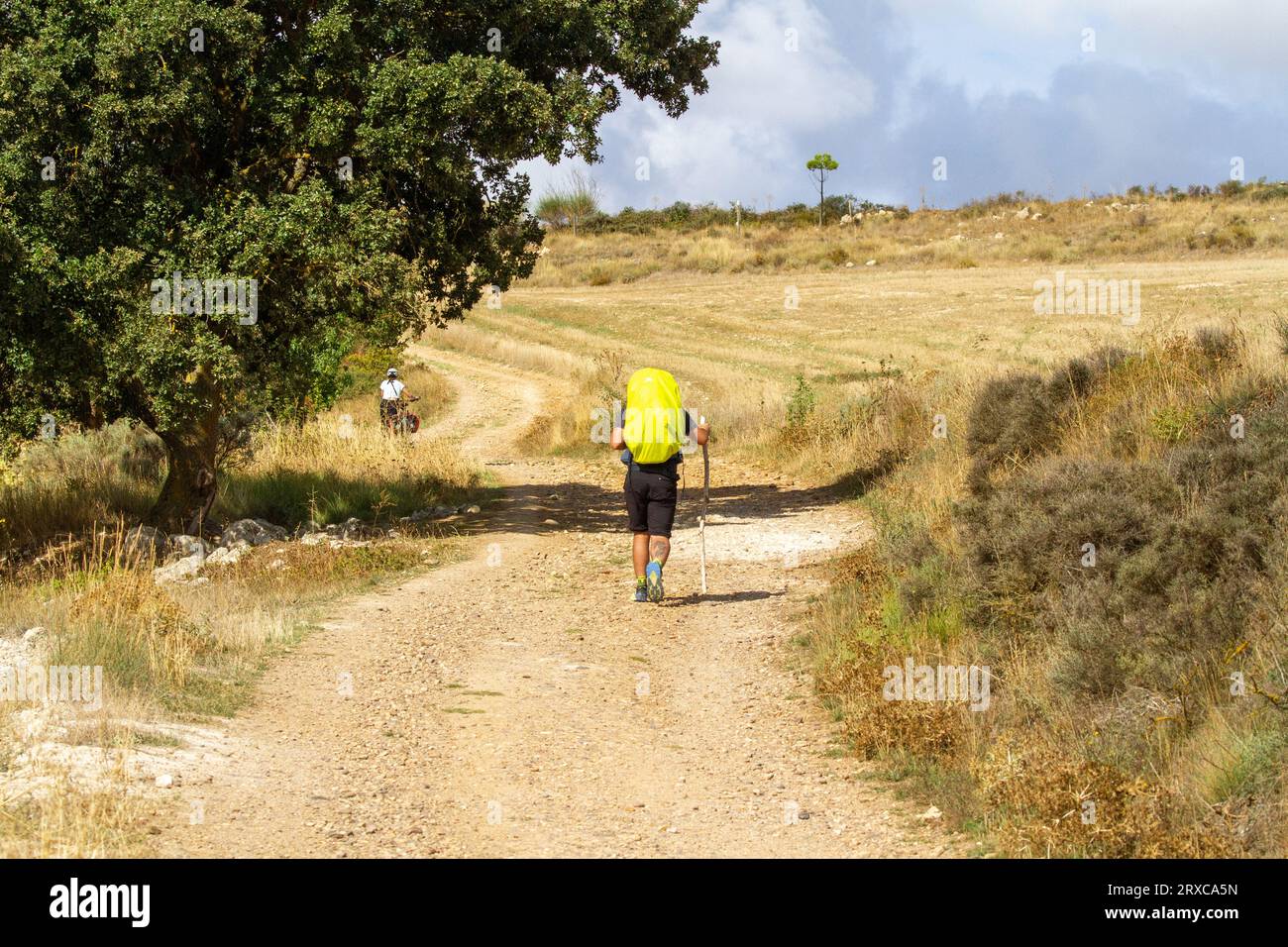 Pilgrims walking the Camino de Santiago pilgrimage route, the way of St ...