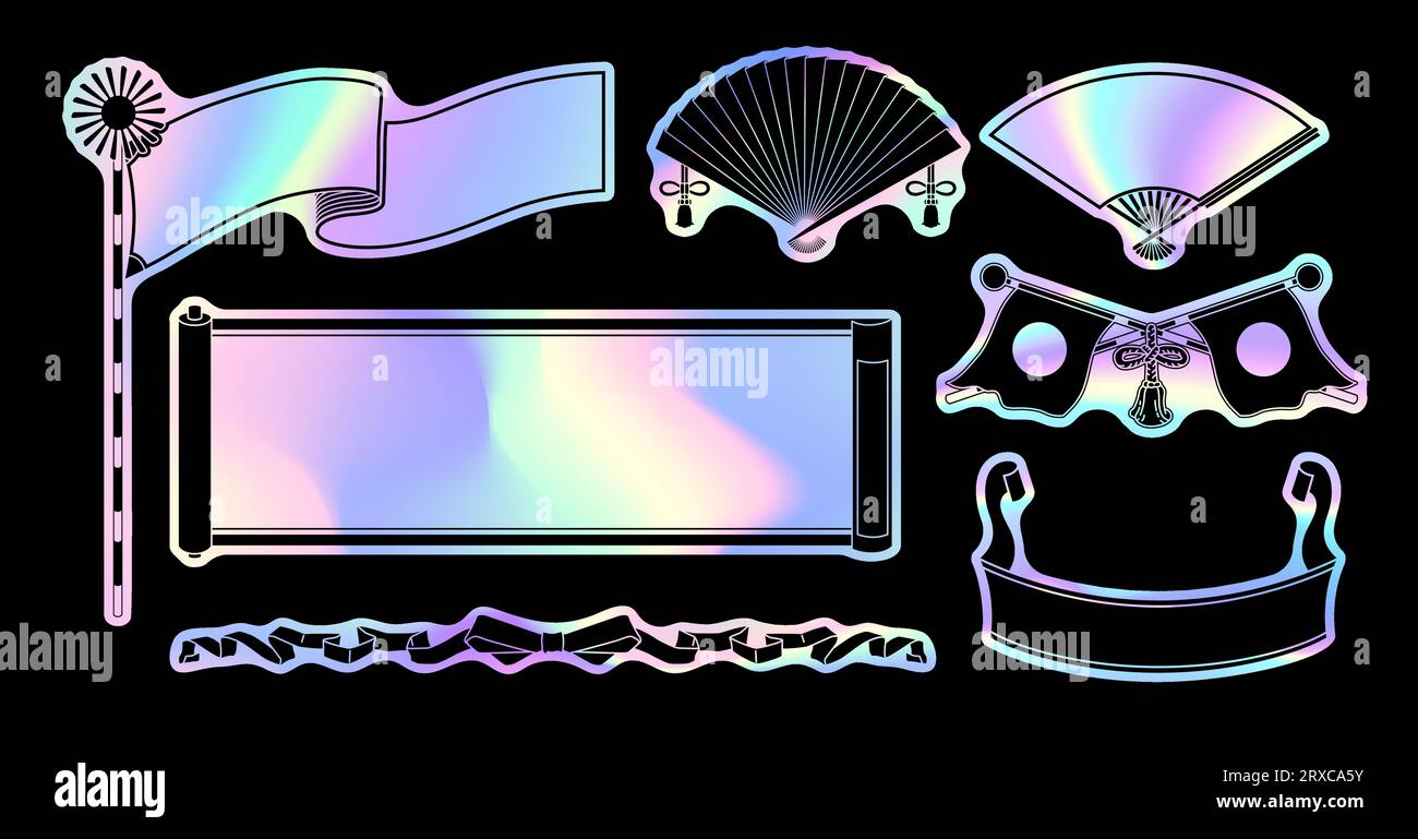 Label set with Japanese motif hologram sticker design.It is vector data ...