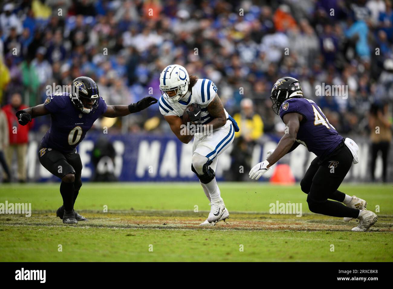 Indianapolis Colts' Drew Ogletree (85) runs against Baltimore Ravens ...