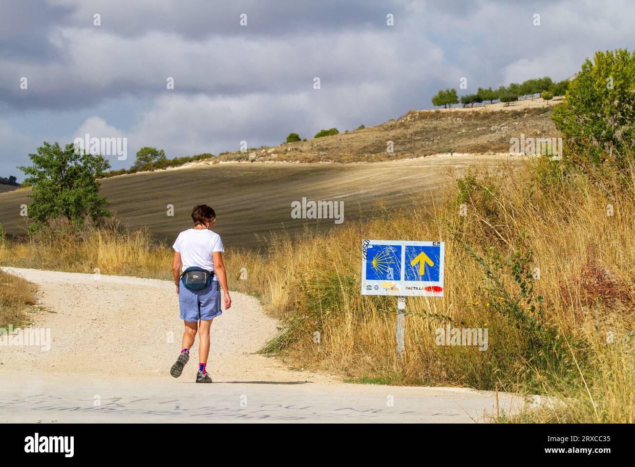 Woman Pilgrim walking the Spanish pilgrimage route the Camino de ...