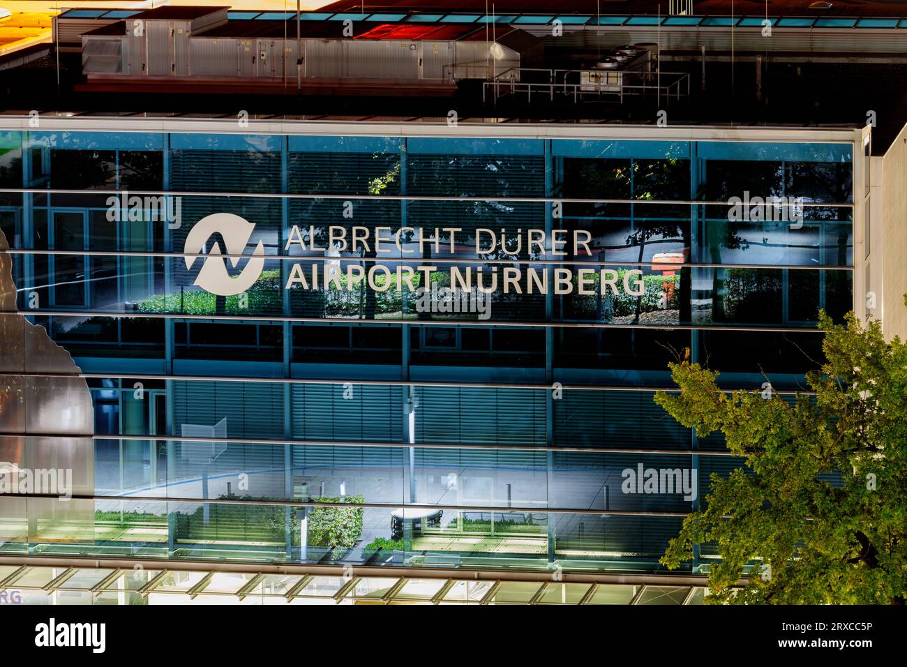 Nuremberg, Germany, September 10, 2023: Nuremberg Airport at night ...