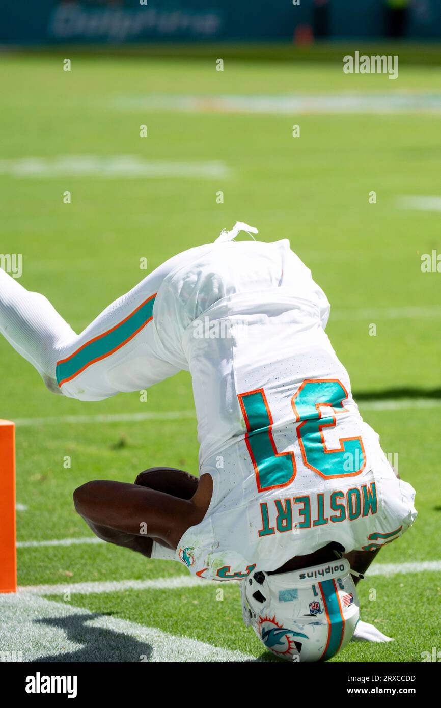 Miami Dolphins running back Raheem Mostert (31) dives into the end zone to score a touchdown ...