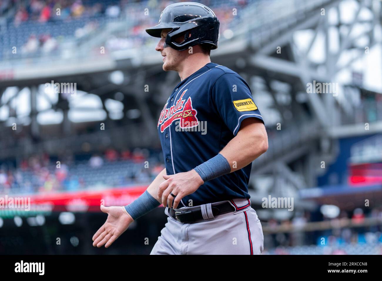 Atlanta Braves' Sean Murphy celebrates after scoring on a sacrifice fly ...