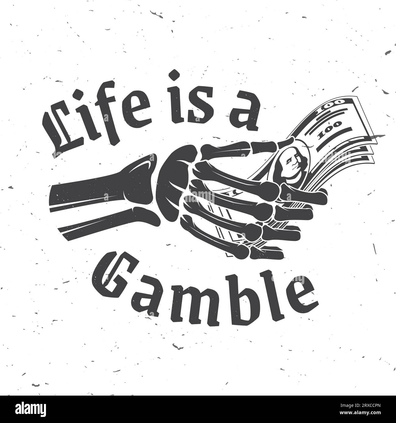 Life is Gamble logo, print, badge design with skeleton hand holding ...