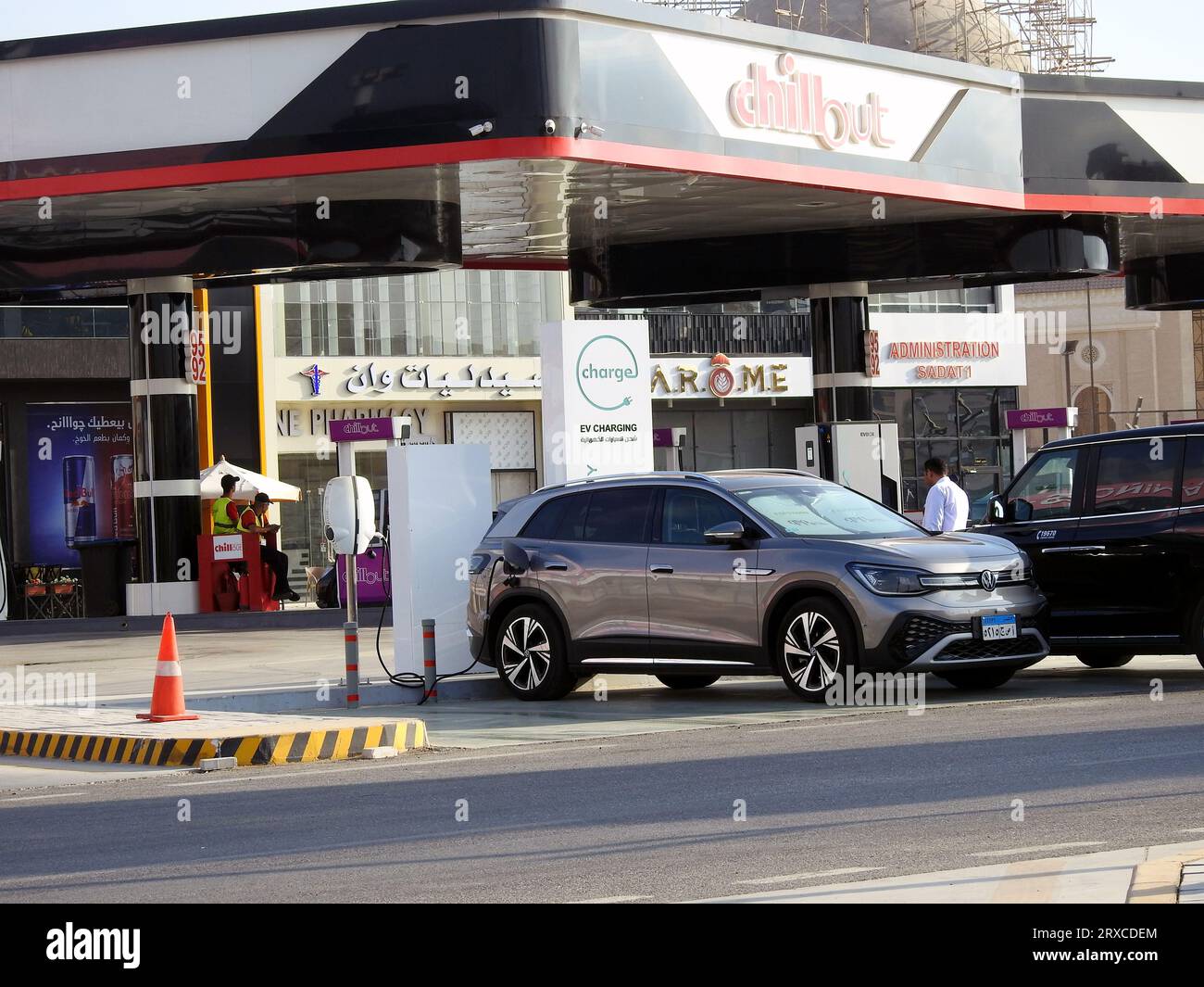 Cairo, Egypt, September 18 2023: EV charging station in Egypt for EV car or electric vehicle ...