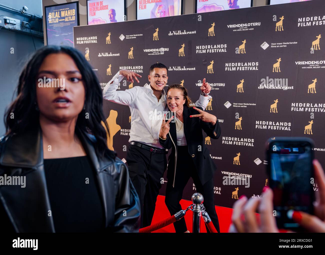 UTRECHT - Actor and rapper Bilal Wahib (M) together with director Anne ...