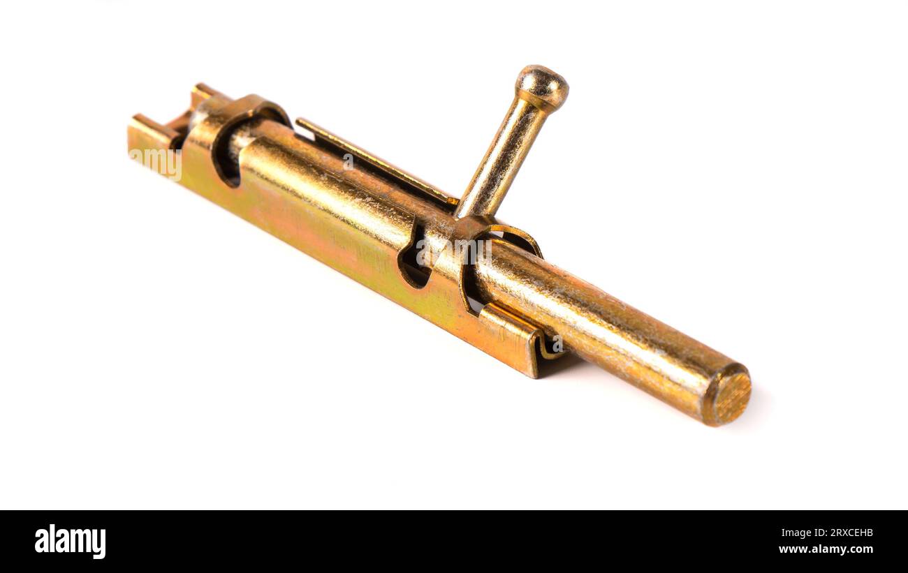 Yellow metal door latch isolated on white background Stock Photo - Alamy