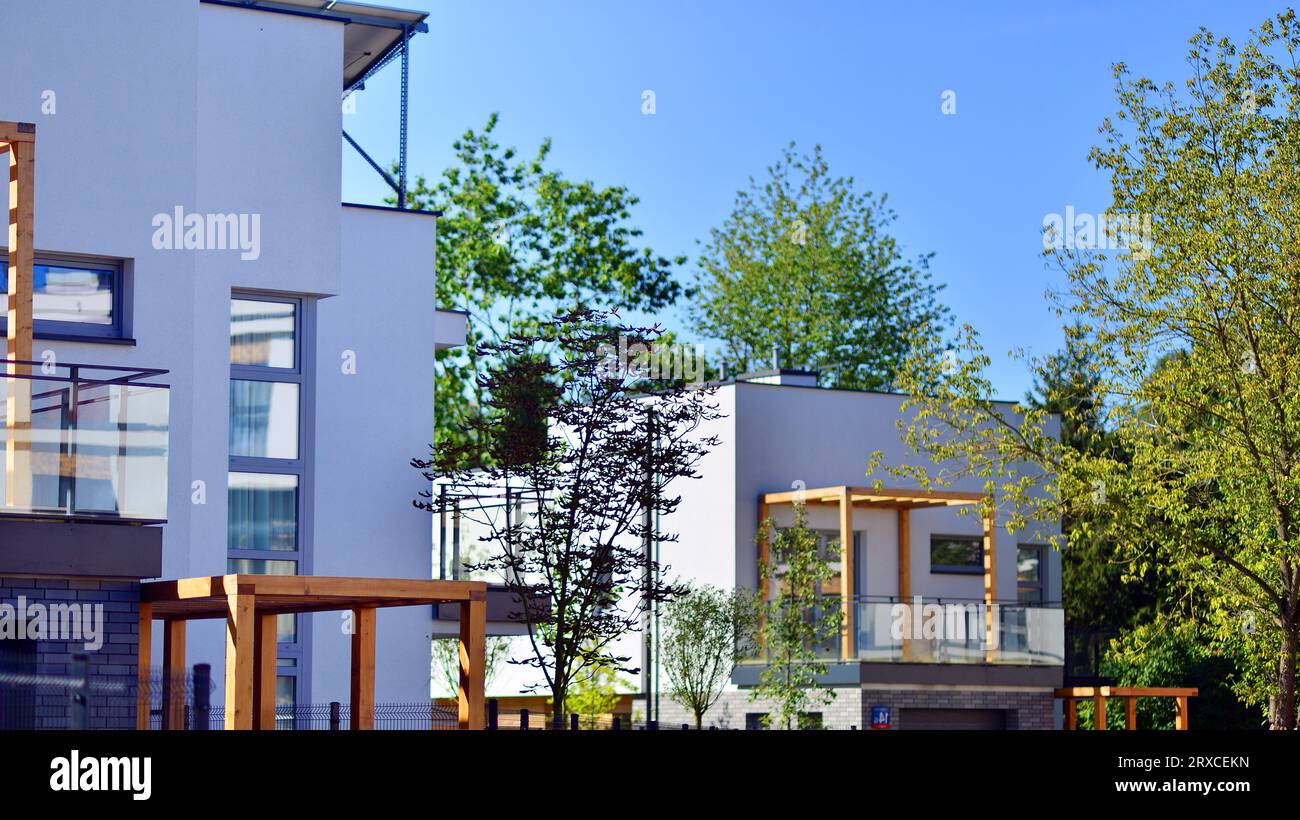 Terraced family homes in newly developed housing estate. The real ...