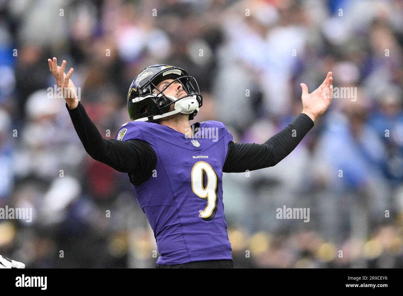 Baltimore Ravens place kicker Justin Tucker celebrates a field goal ...