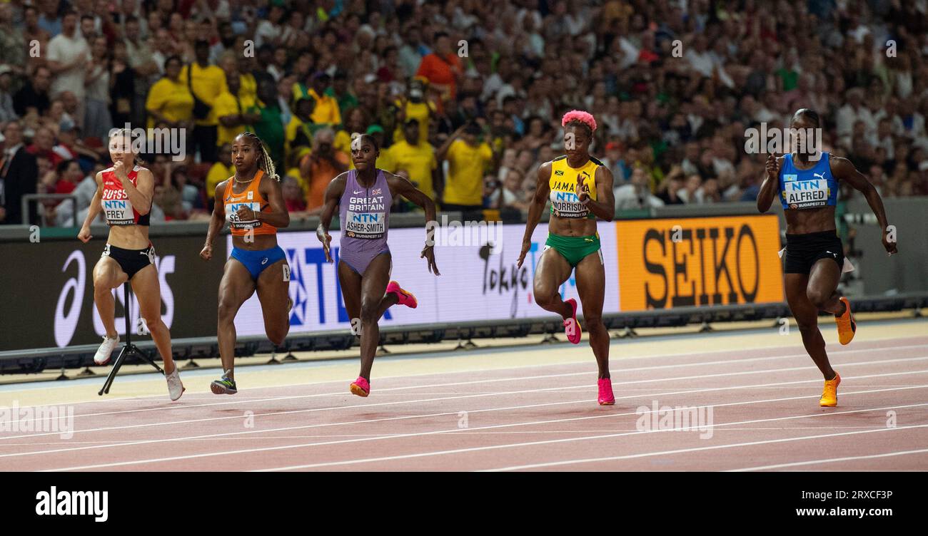 Dina Asher-Smith of GB & NI competing in the 100m semi-finals at the World Athletics ...