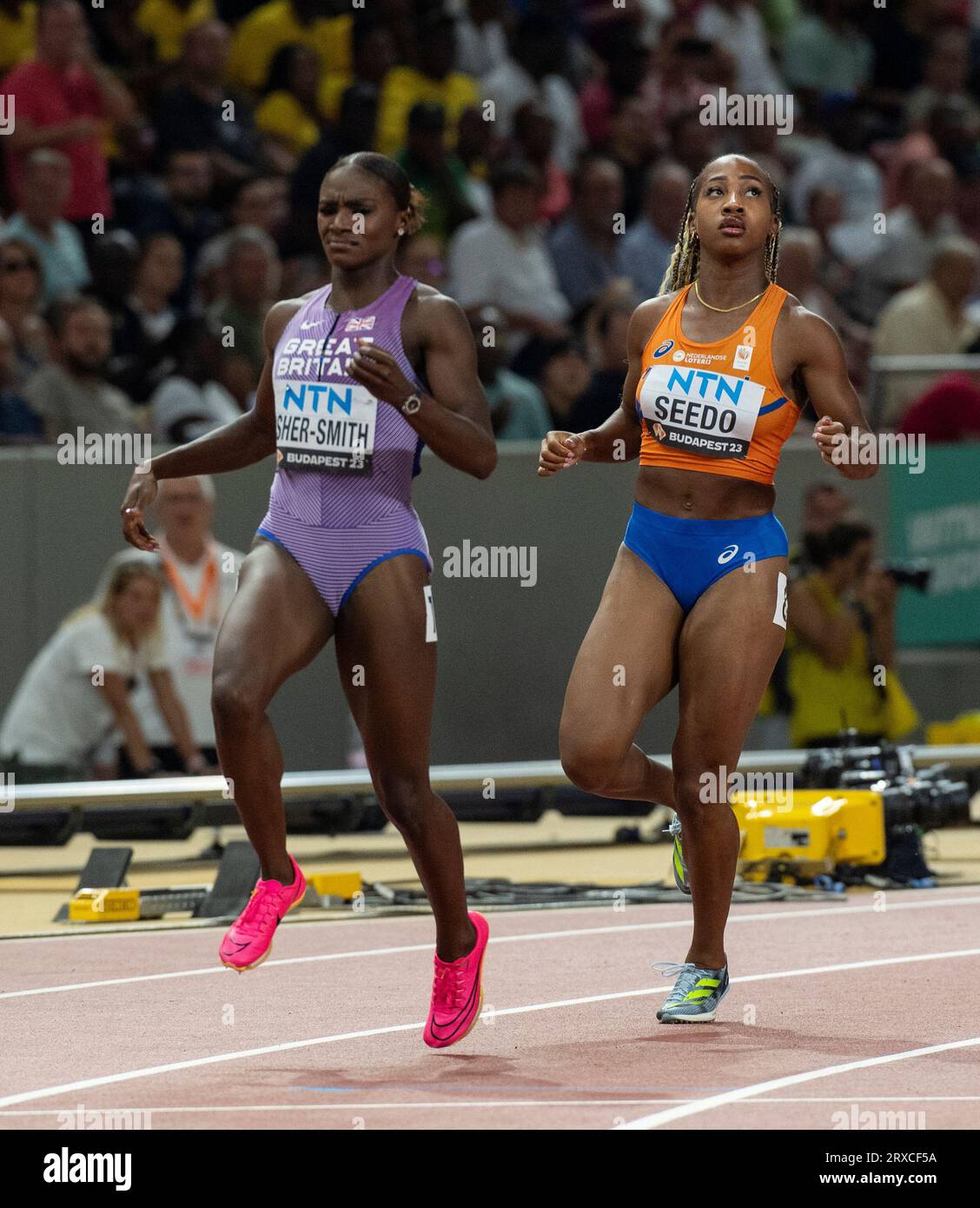 Dina Asher-Smith of GB & NI competing in the 100m semi-finals at the World Athletics ...