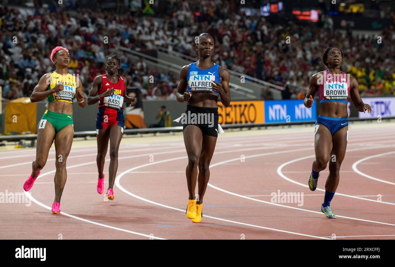 Julien Alfred of Saint Lucia competing in the 100m semi-finals at the ...