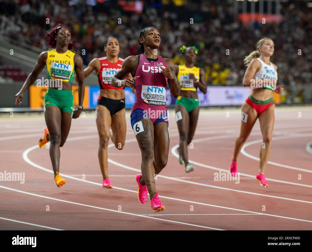 Sha'Carri Richardson of the USA competing in the 100m semi-finals at ...