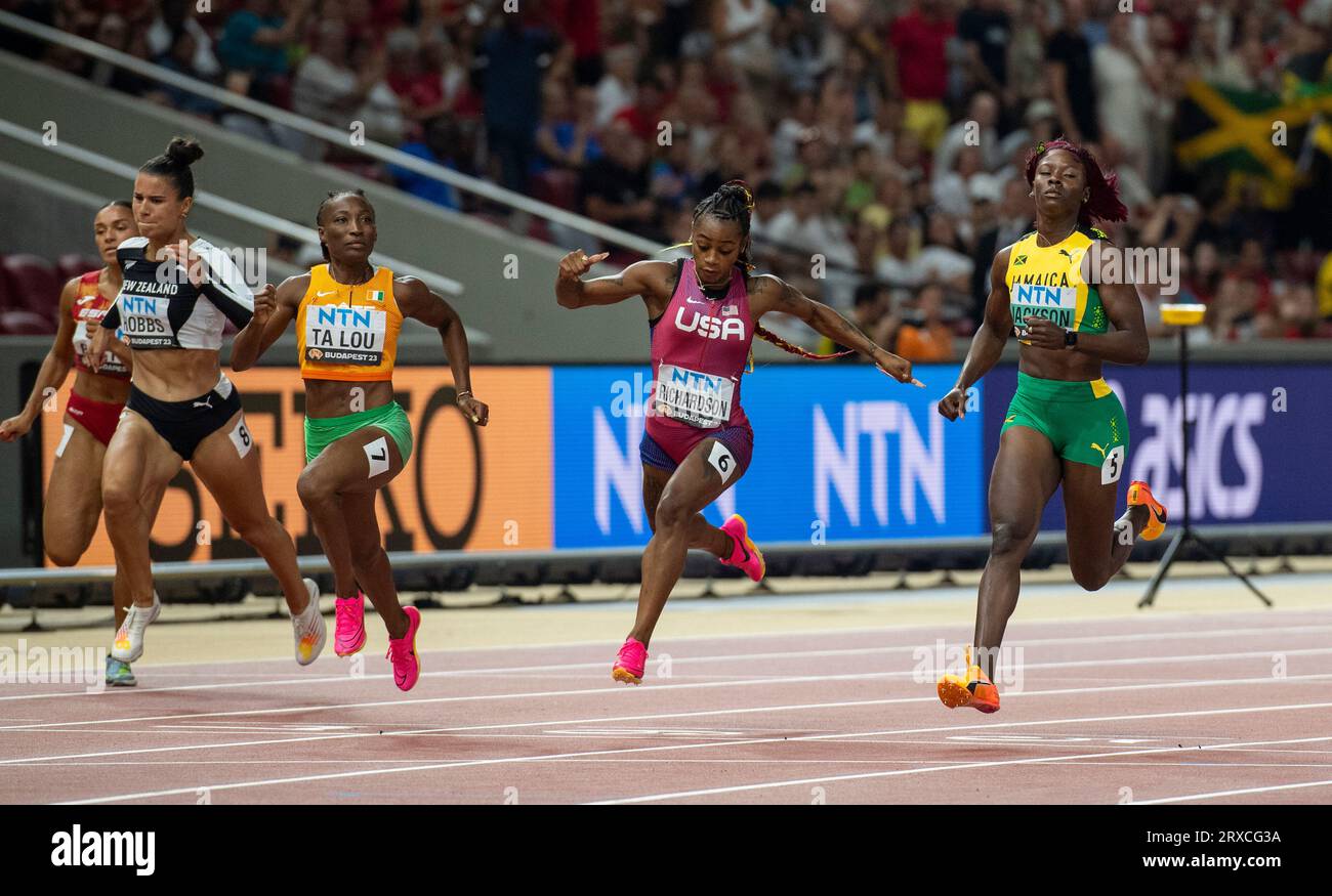 Shericka Jackson of Jamaica competing in the 100m semi-finals at the ...