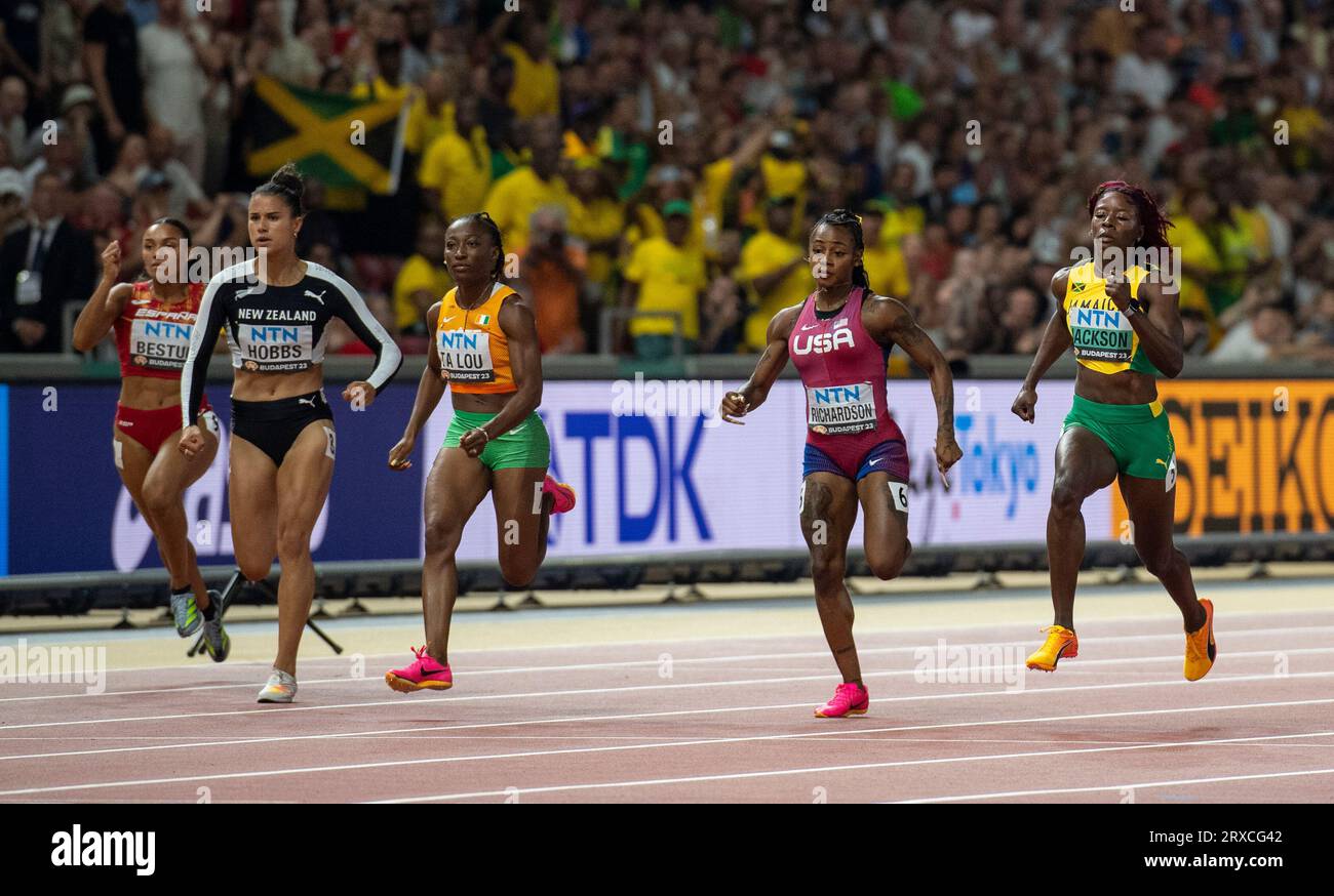 Shericka Jackson of Jamaica competing in the 100m semi-finals at the ...