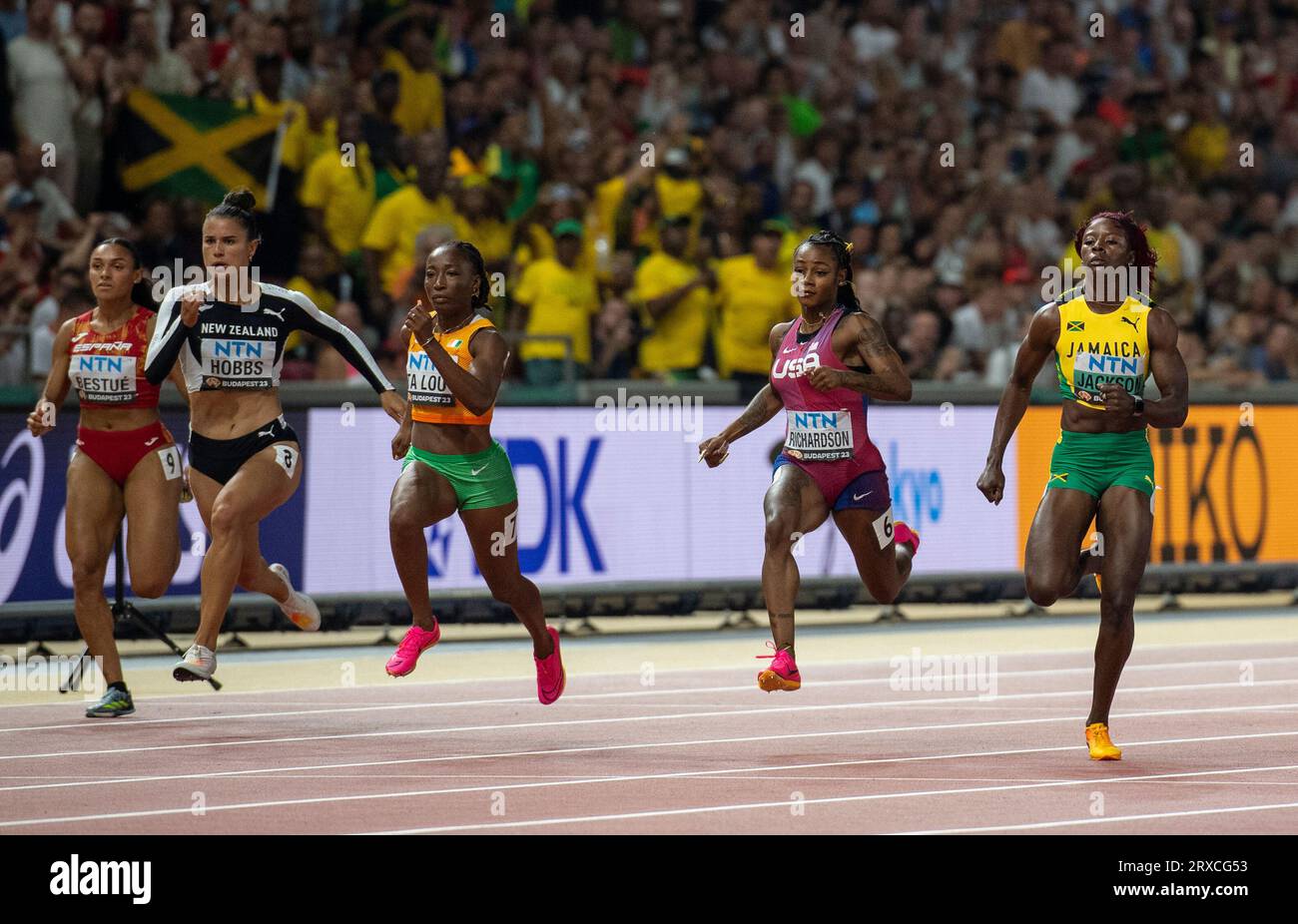 Zoe Hobbs of New Zealand competing in the 100m semi-finals at the World ...
