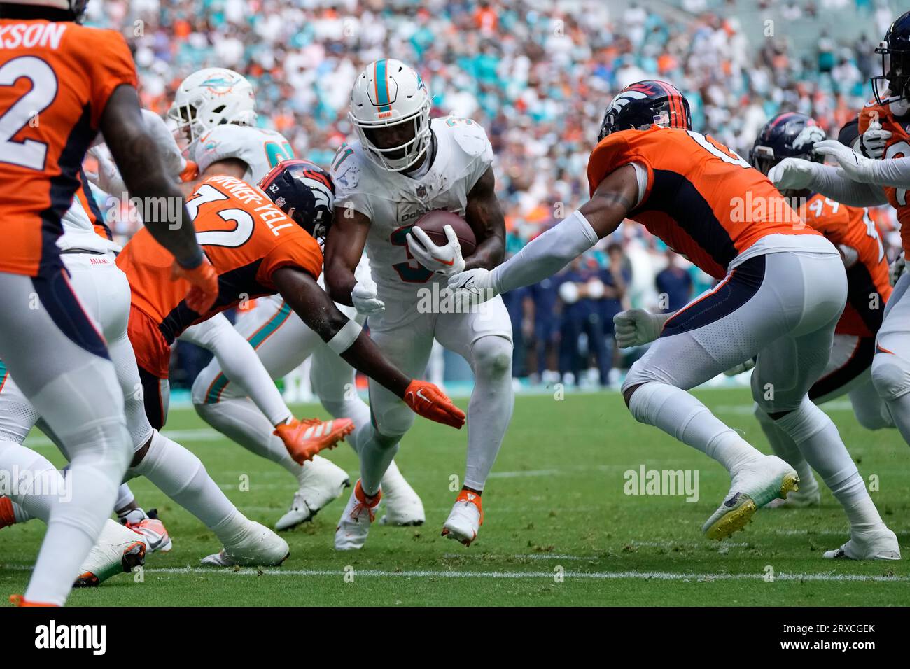 Miami Dolphins running back Raheem Mostert (31) runs for a touchdown during the second half of ...