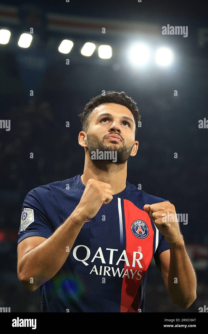 PSG's Goncalo Ramos celebrates scoring his side's third goal during the ...