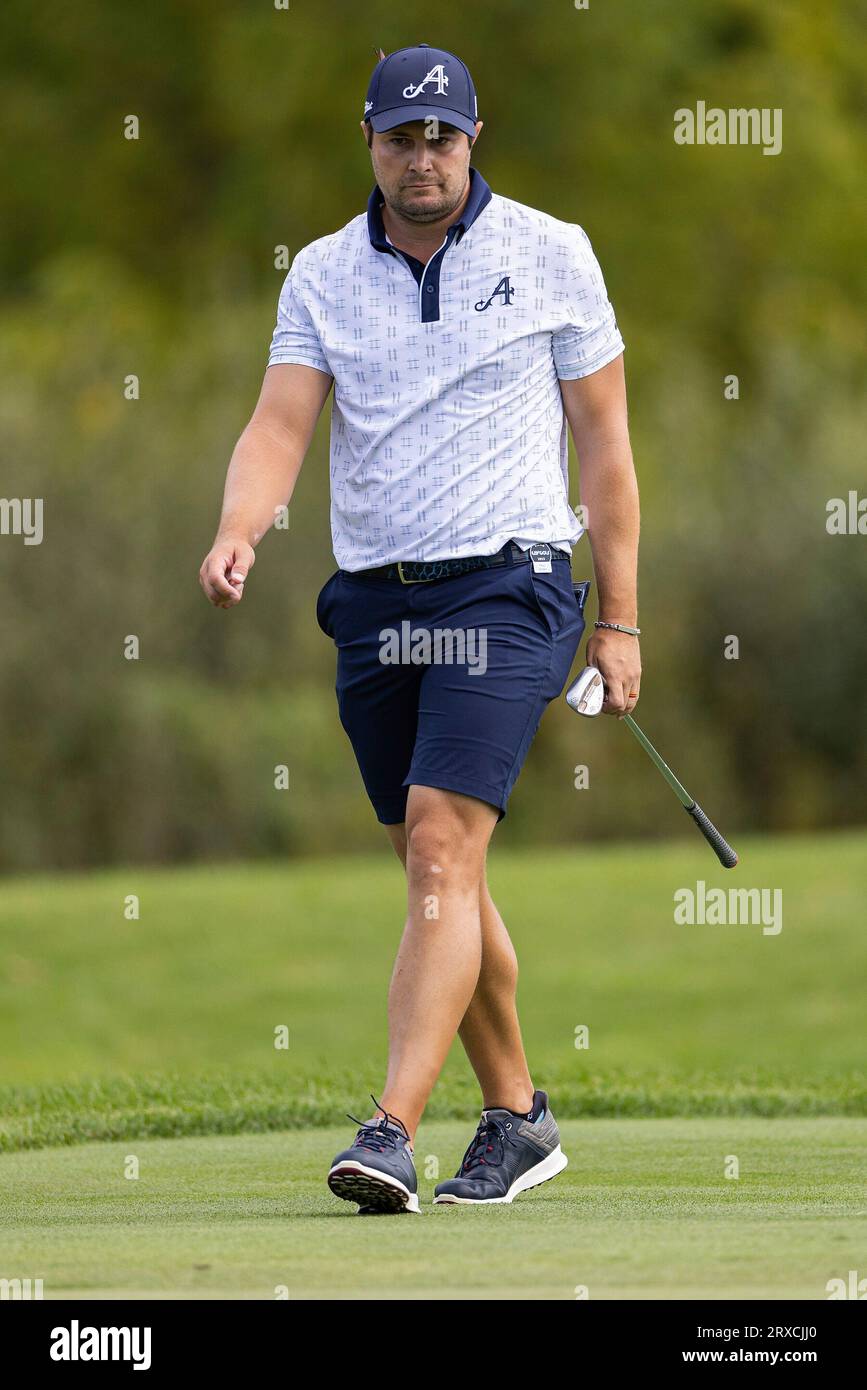 Peter Uihlein of 4Aces GC seen on the first hole during the final round ...