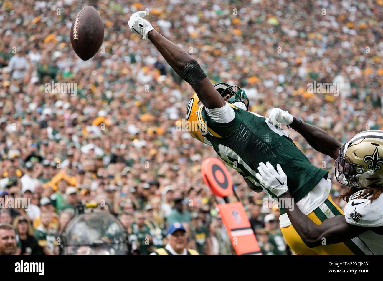New Orleans Saints cornerback Isaac Yiadom breaks up a pass intended ...