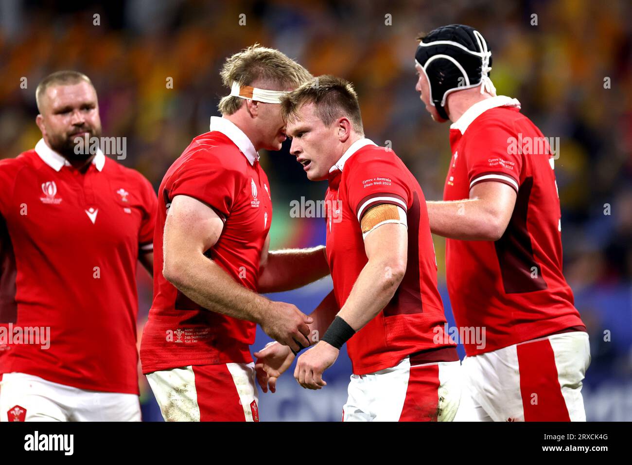 Wales' Nick Tompkins celebrates with teammates after scoring a try ...