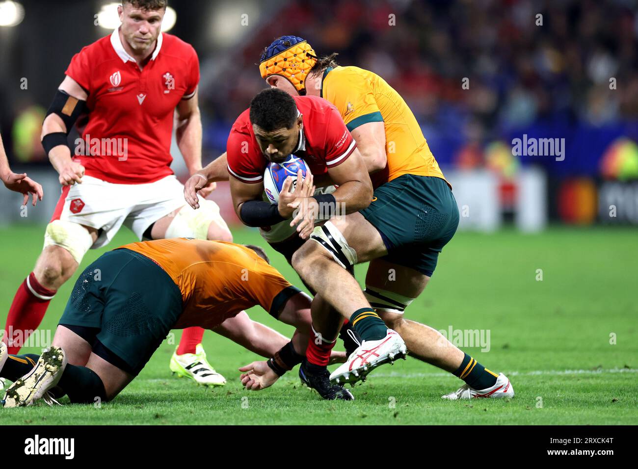 Wales' Taulupe Faletau is tackled by Australia's Tom Hooper during the ...