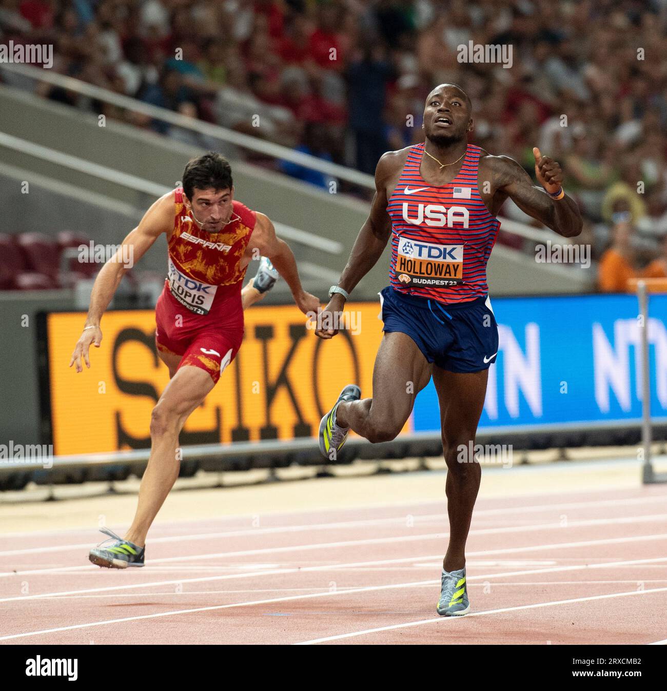 Grant Holloway of the USA competing in the 110m hurdles semi-finals at ...