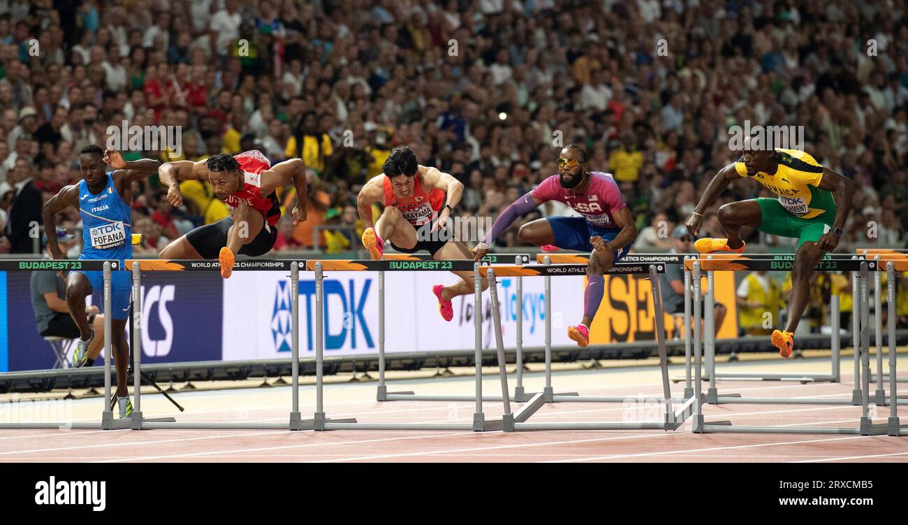 Hansle Parchment of Jamaica competing in the 110m hurdles semi-finals ...