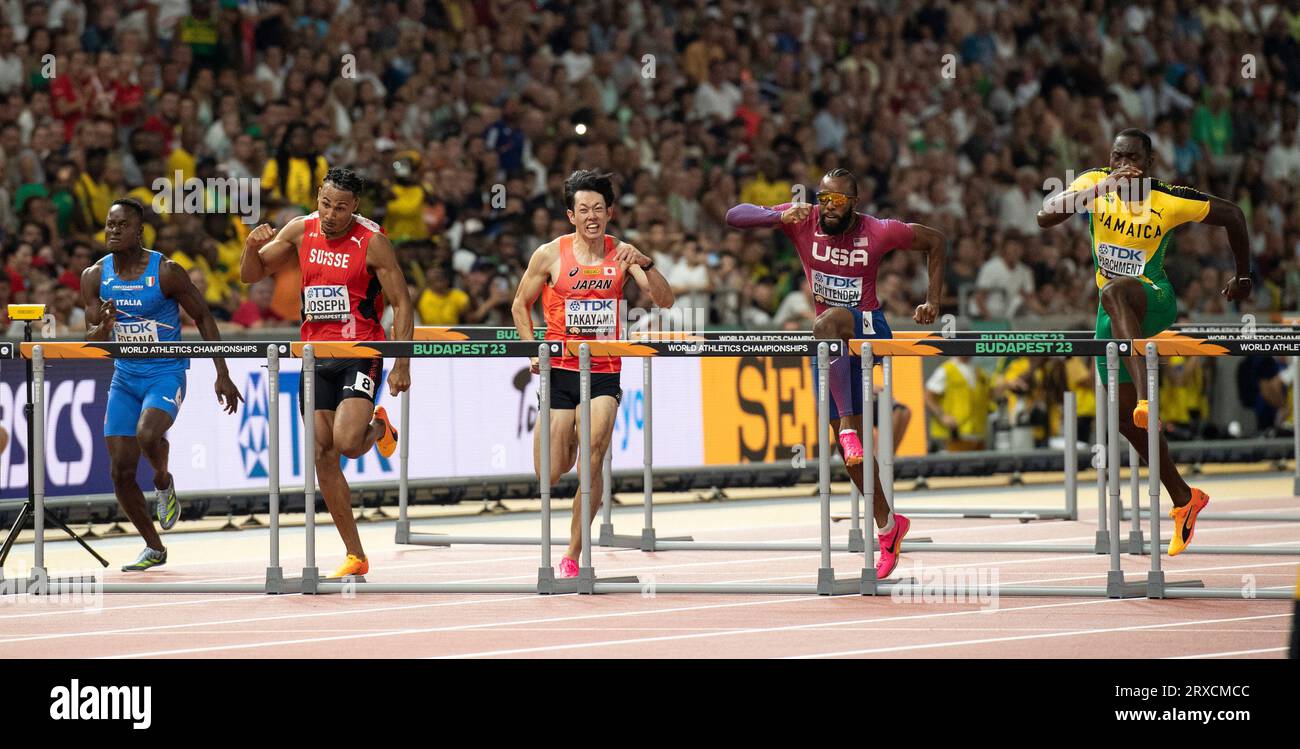 Jason Joseph of Switzerland competing in the 110m hurdles semi-finals ...