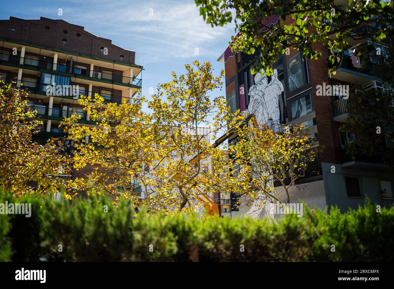 French artist Taroe working at Asalto International Urban Art Festival ...
