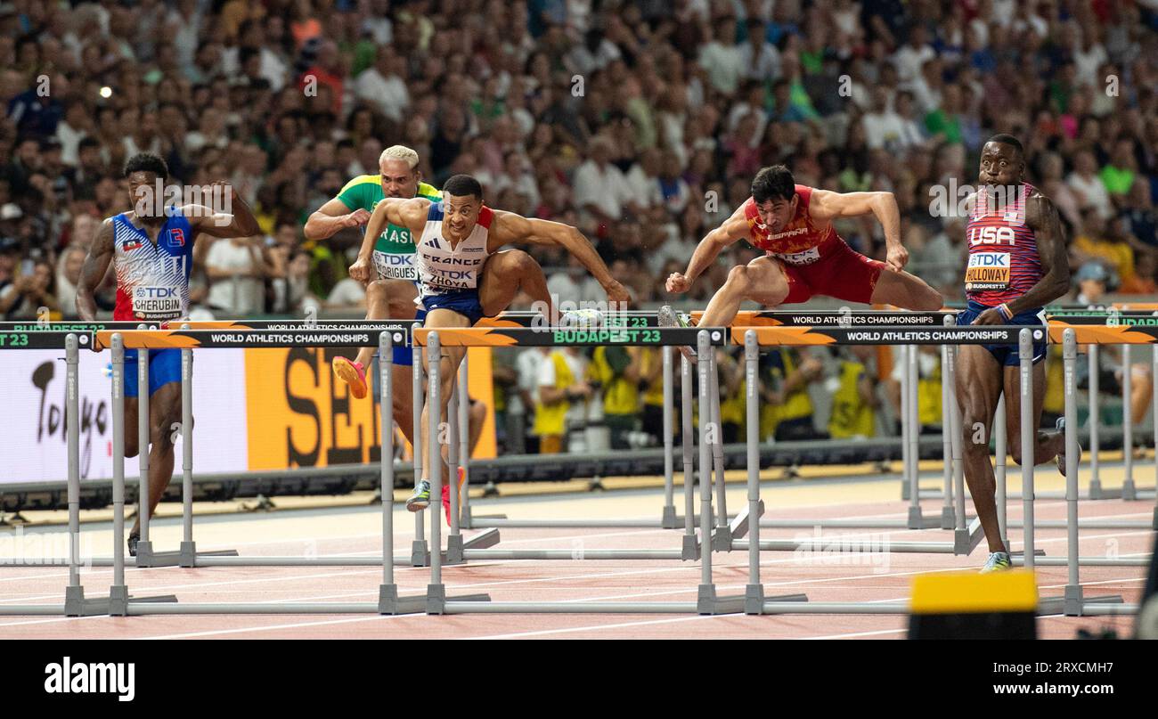 Sasha Zhoya of France, Enrique Llopis of Spain and Grant Holloway of ...