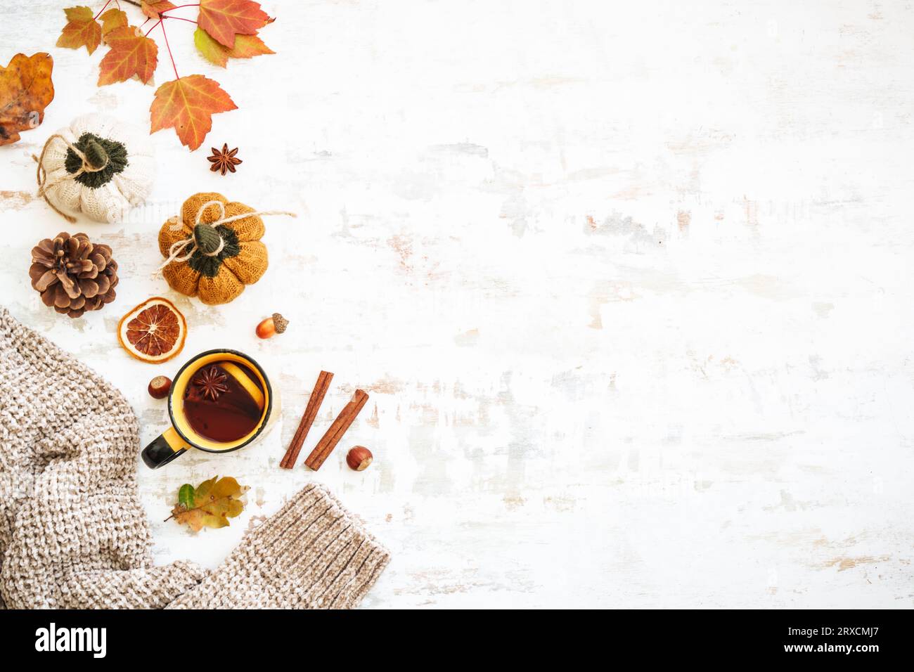 Fall background. Cozy autumn on white Stock Photo - Alamy