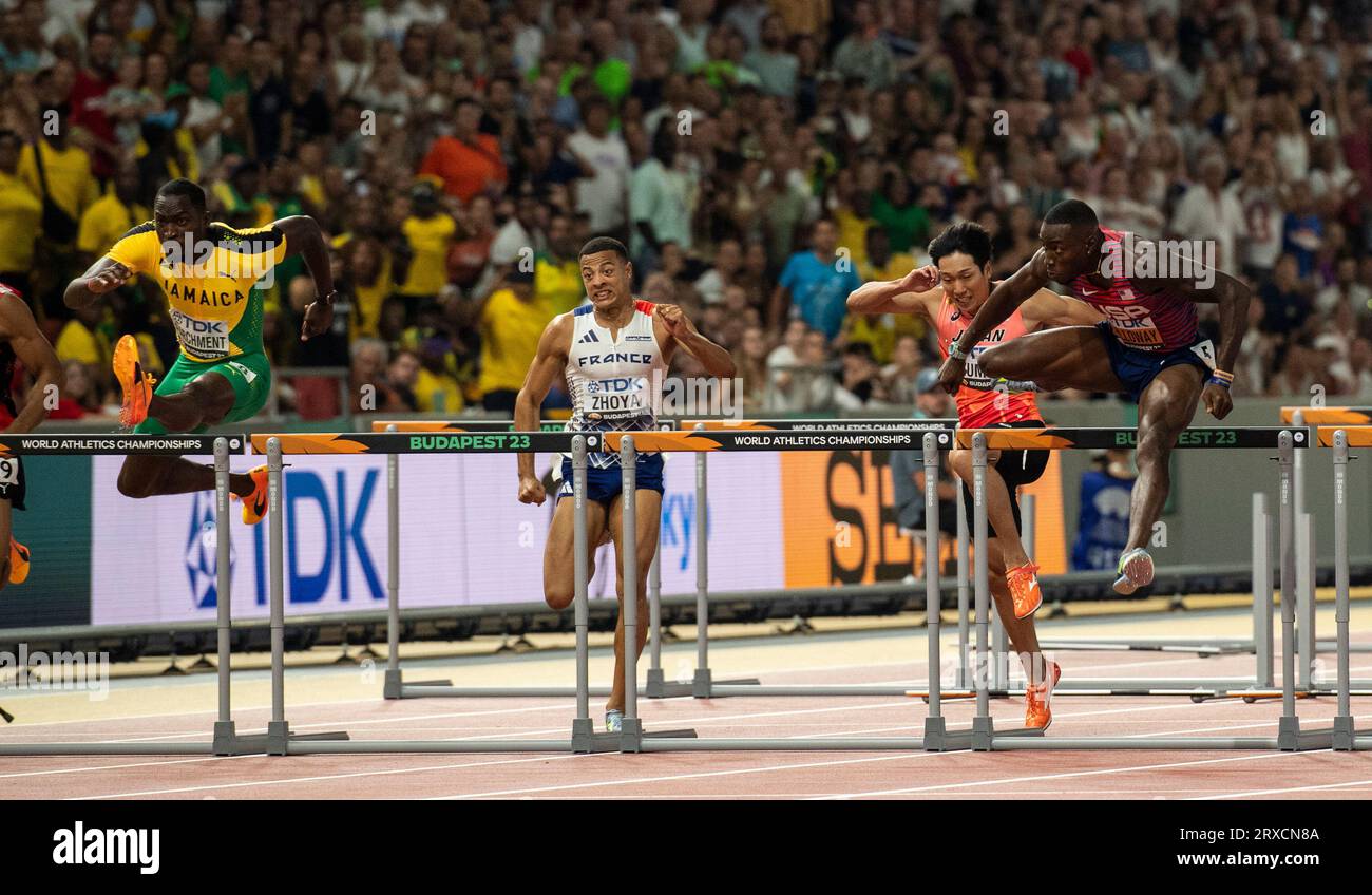Grant Holloway of the USA competing in the 110m hurdles finals at the ...
