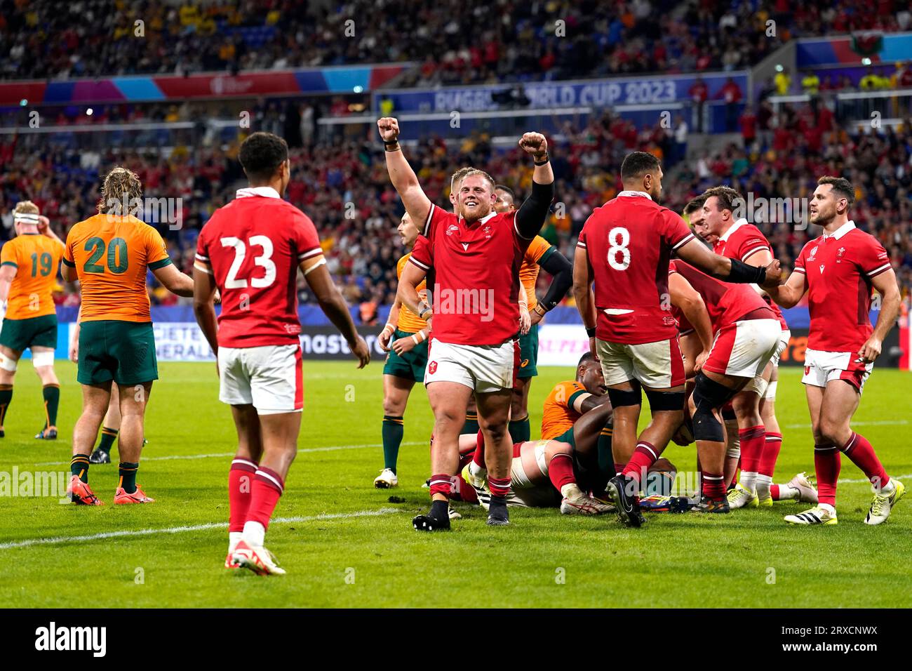 Wales players celebrate following victory in the Rugby World Cup 2023 ...