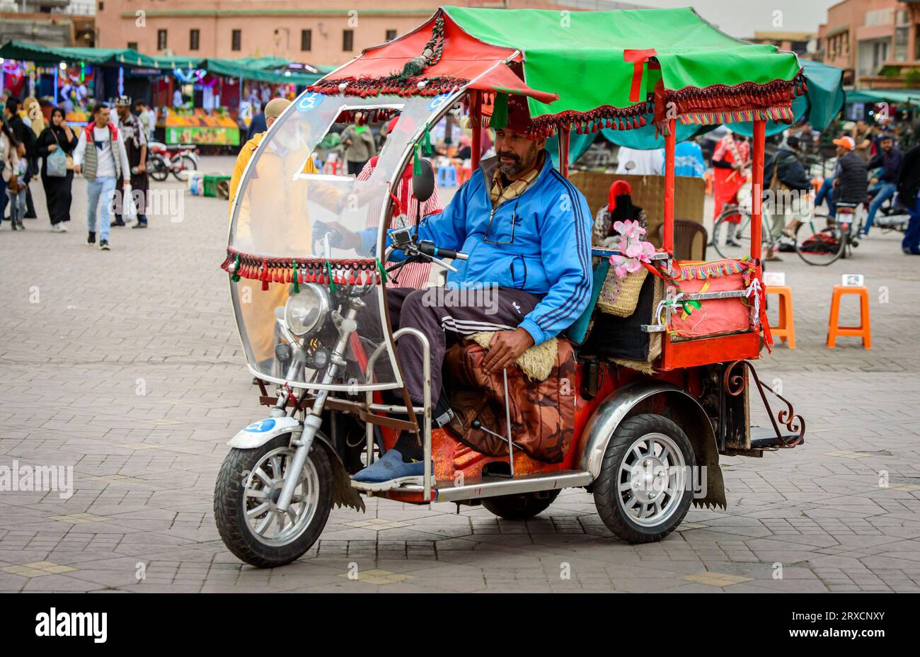 Marrakech, Morocco, April 8th, 2023. Side front view of a Moroccan male ...
