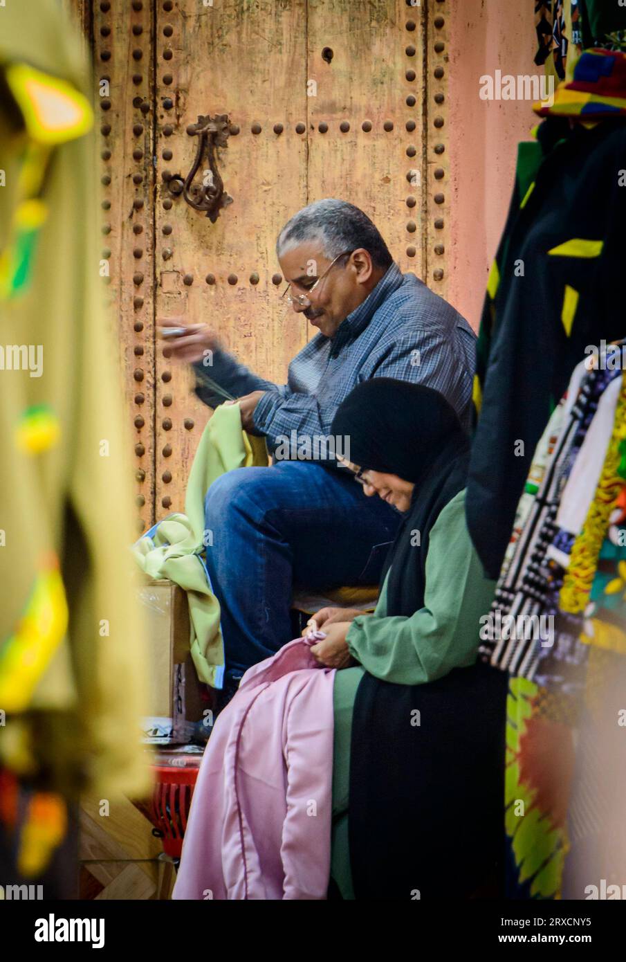 Marrakech, Morocco, April 8th, 2023. Side view of a Moroccan male and ...