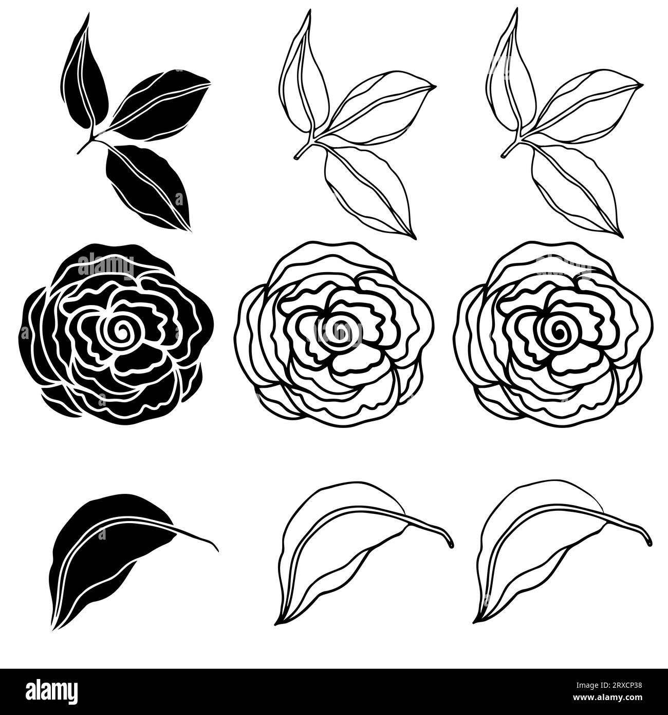 Rose flower set, doodle hand drawn elements for design. Vector black ... Rose flower set, doodle hand drawn elements for design. Vector black ...