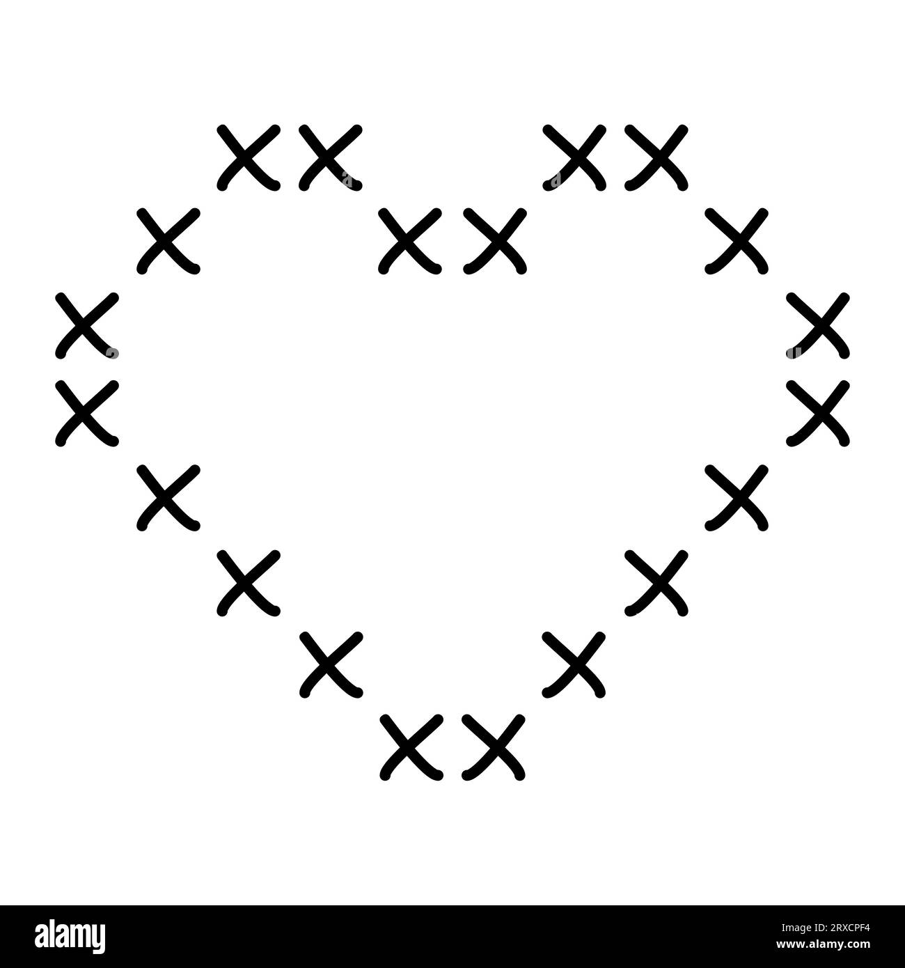 Cross stitch heart outline, holidays design element, doodle style flat ...